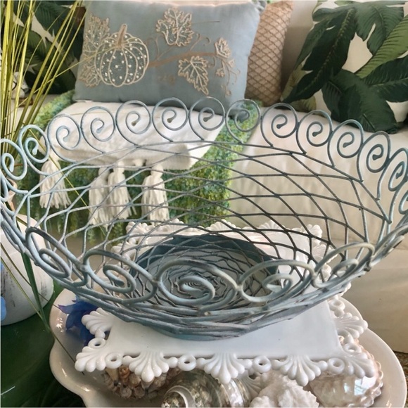 Accents | Blue Rustic Farmhouse Garden Style Large Metal Display Basket ...